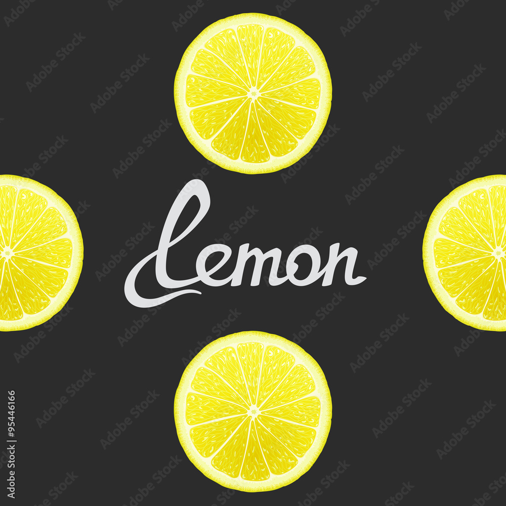 Cheerful background with lemon closeup and inscription in the center ...