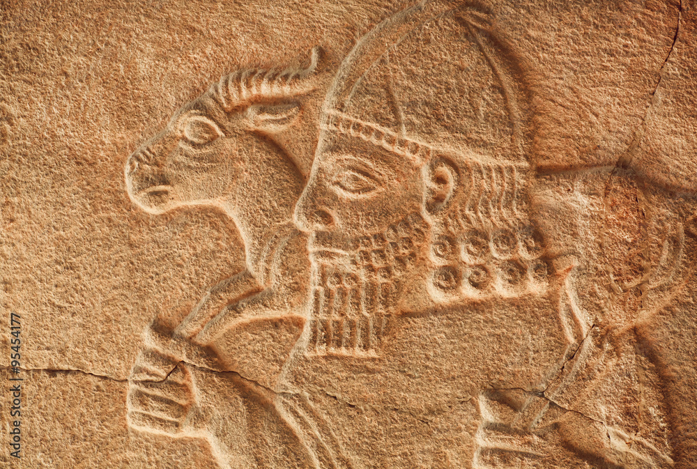 Historical Assyrian relief of farmer with goat from Pergamon museum ...