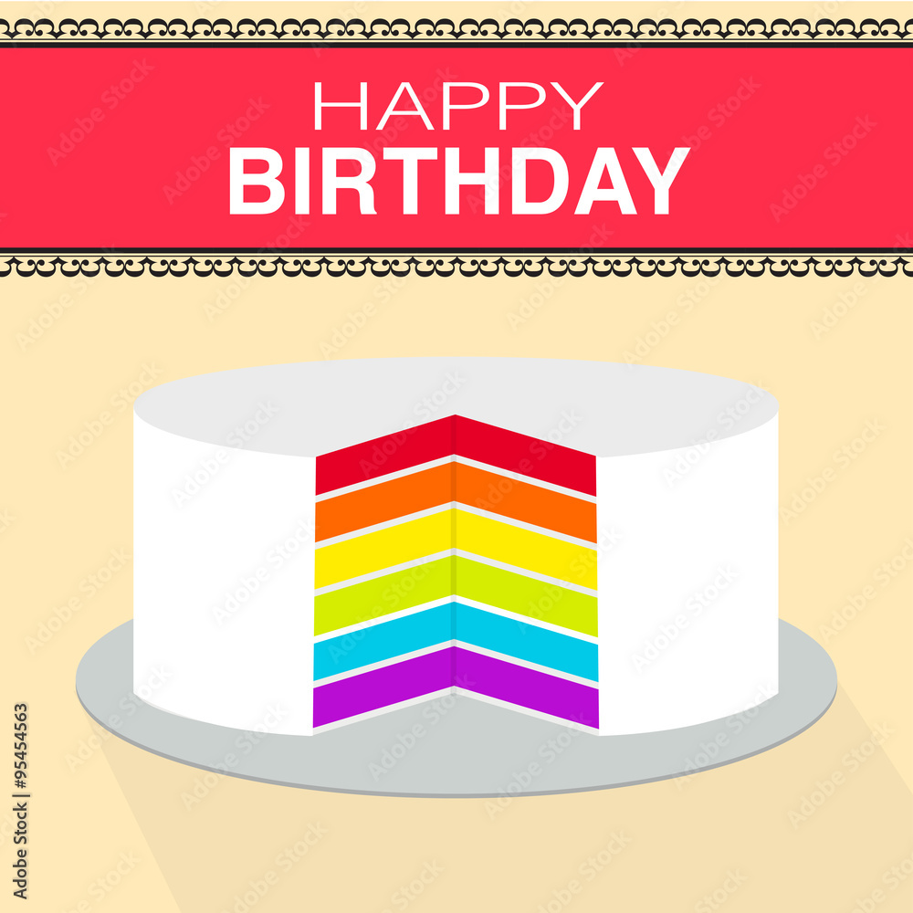 Happy Birthday Rainbow Cake Vector Illustration Stock Vector | Adobe Stock