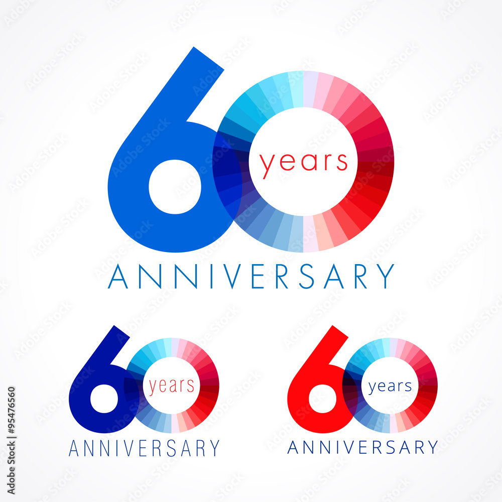 60 anniversary red and blue logo. The colorful template icon of 60th ...