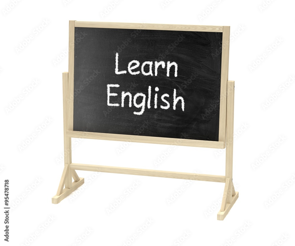 Learn English concept. Blackboard, chalkboard isolated on white Stock ...