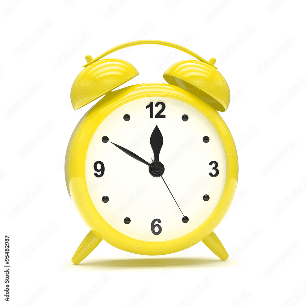Yellow alarm clock on white Stock Illustration | Adobe Stock