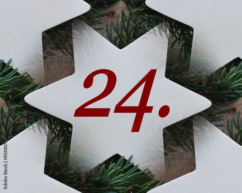 Merry Christmas - 24. Dezember - Sterne auf Tannenzweigen Stock-Foto ...