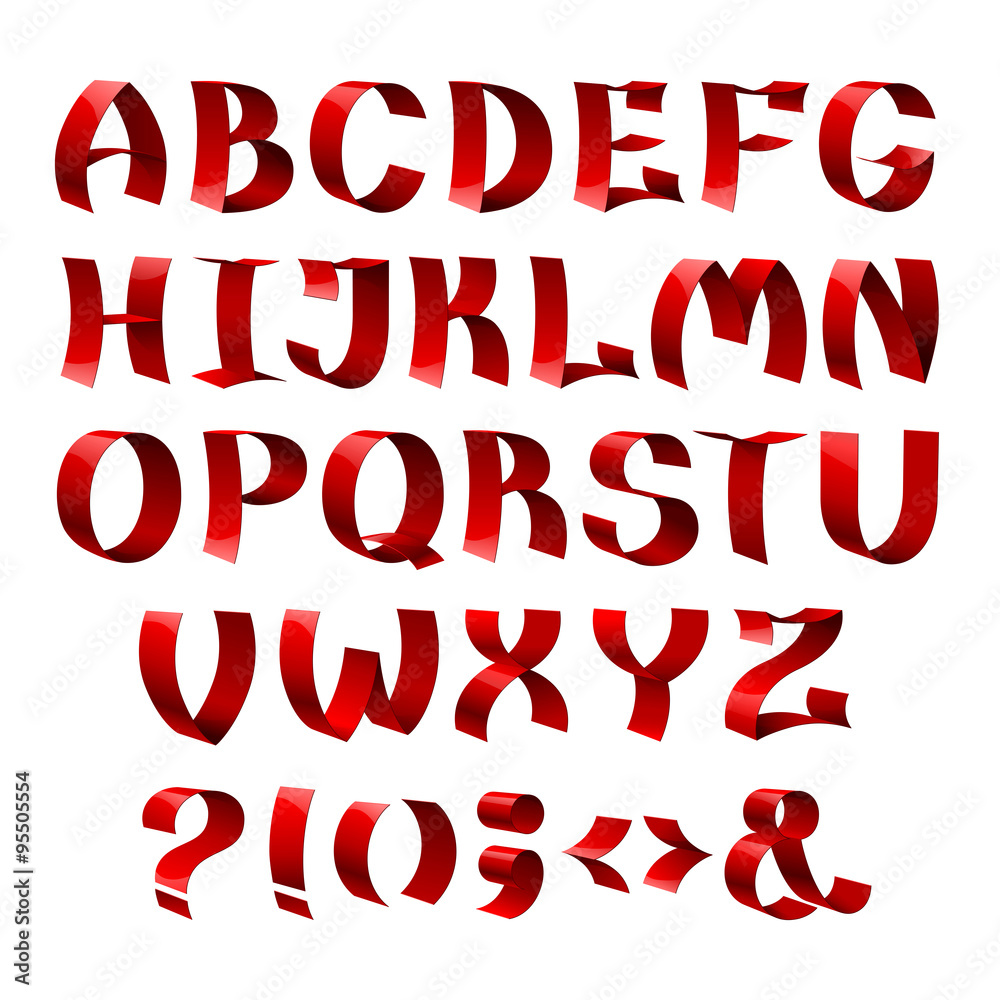 Set of isolated red color shiny ribbon font alphabet letters Stock ...