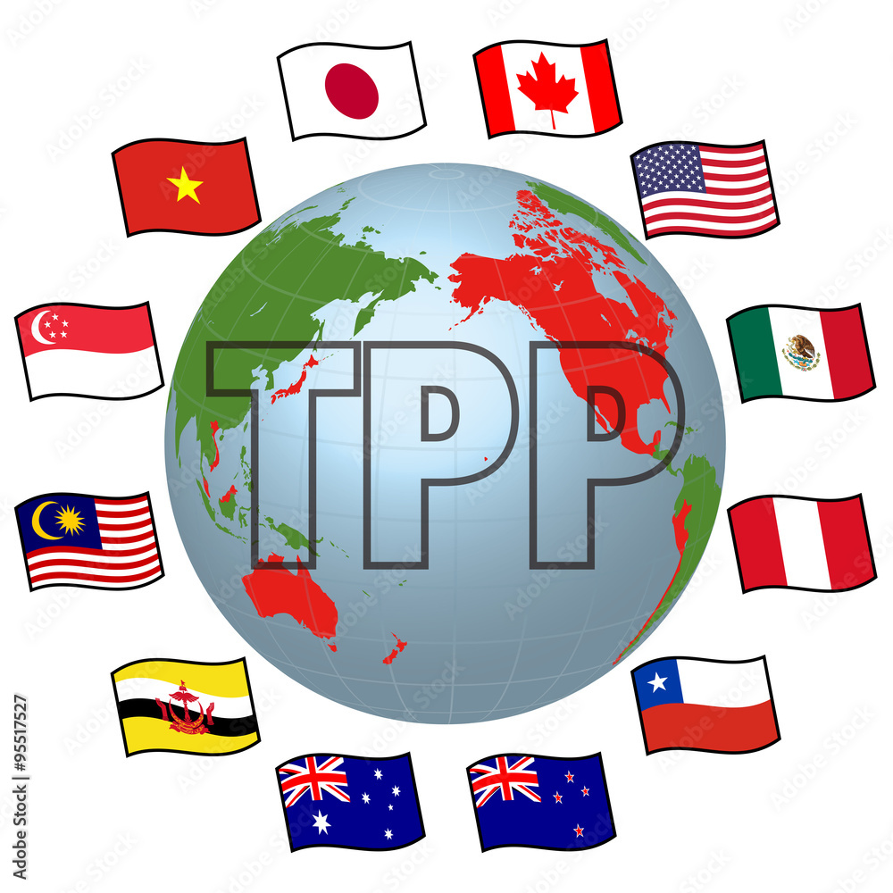 TPP(Trans pacific partnership) and Negotiating countrie's flags, vector ...