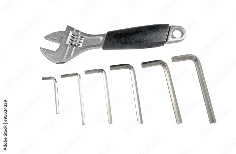 Adjustable wrench and hex keys Stock Photo | Adobe Stock