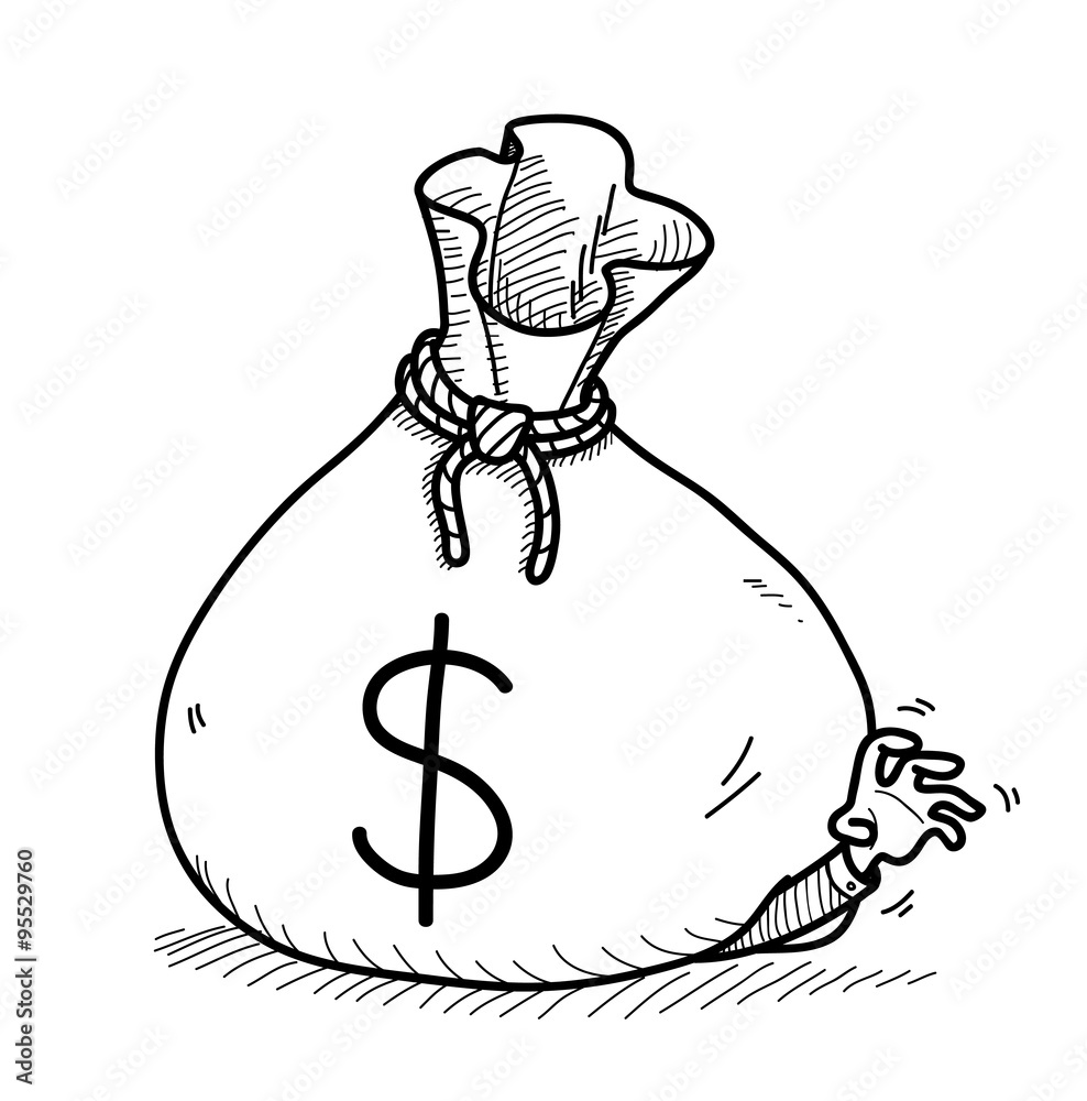 Greed Doodle (Dollar), a hand drawn vector doodle illustration of a big ...