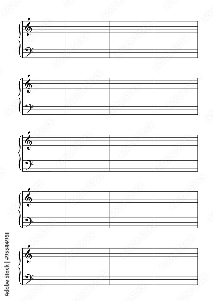 Music note stave with treble and bass clefs a4 sheet Stock Vector ...