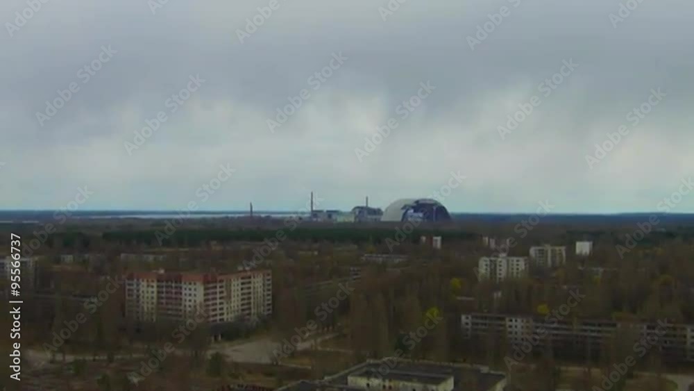 Chernobyl's arch. (Aerial, 4K).The New Safe Confinement (NSC or New ...