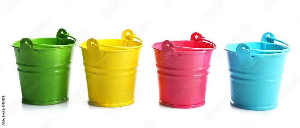 Four buckets of different colours, isolated on white Stock Photo ...