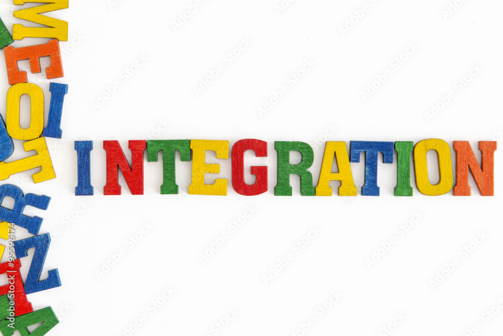 Series "Conceptual words": word Integration in wooden letters on white ...