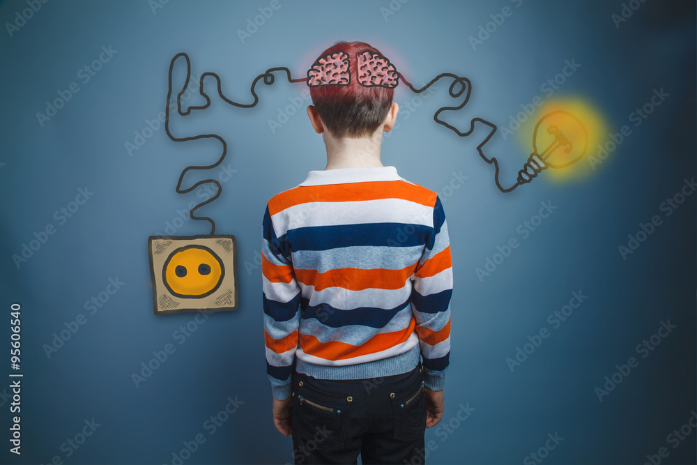 Teenage boy standing with his back turned away thinking brain bo Stock ...
