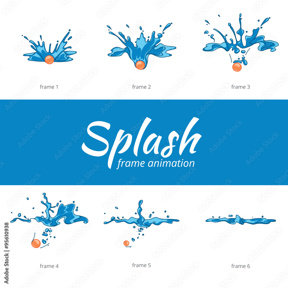 Animation water splash frames in cartoon style Stock Vector | Adobe Stock