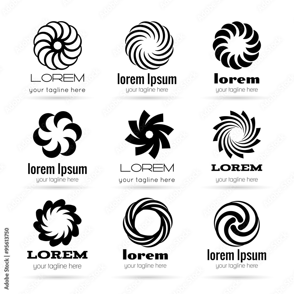 Vetor de Vortex or tornado symbols logo vector set. Spiral and swirl ...