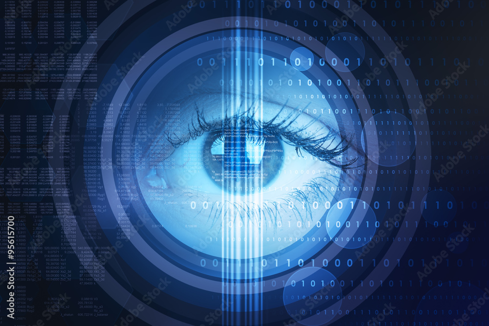 Abstract blue background with human eye in center Stock Illustration ...