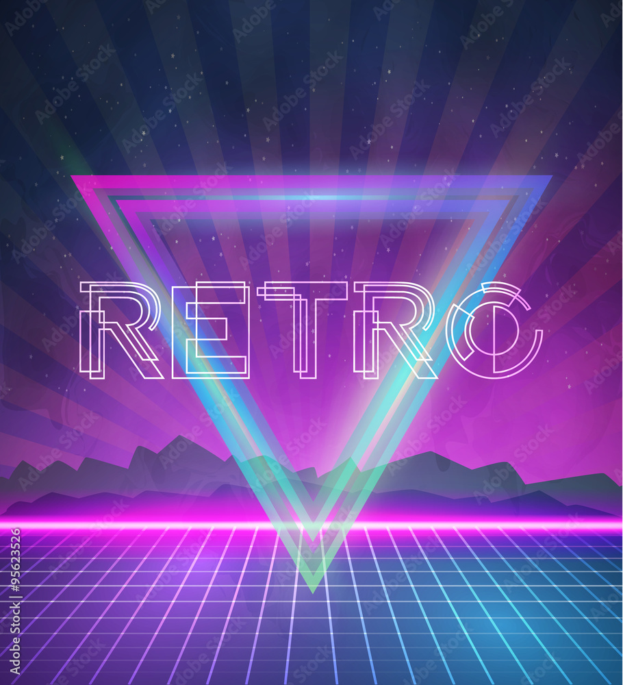 1980 Neon Poster Retro Disco 80s Background made in Tron style w Stock ...