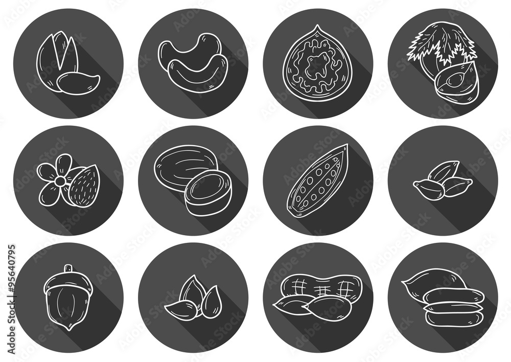 Hand drawn nuts icons Stock Vector | Adobe Stock