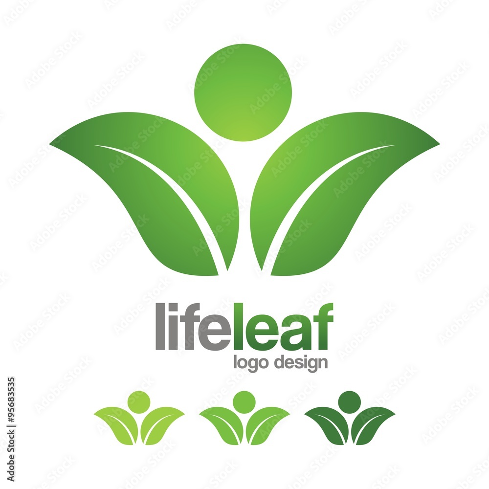Simple Life Leaf Logo Design. healthy human leaf sun symbol logo vector ...