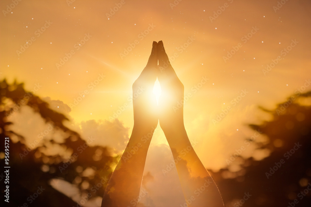Respect and pray on nature background Stock Photo | Adobe Stock