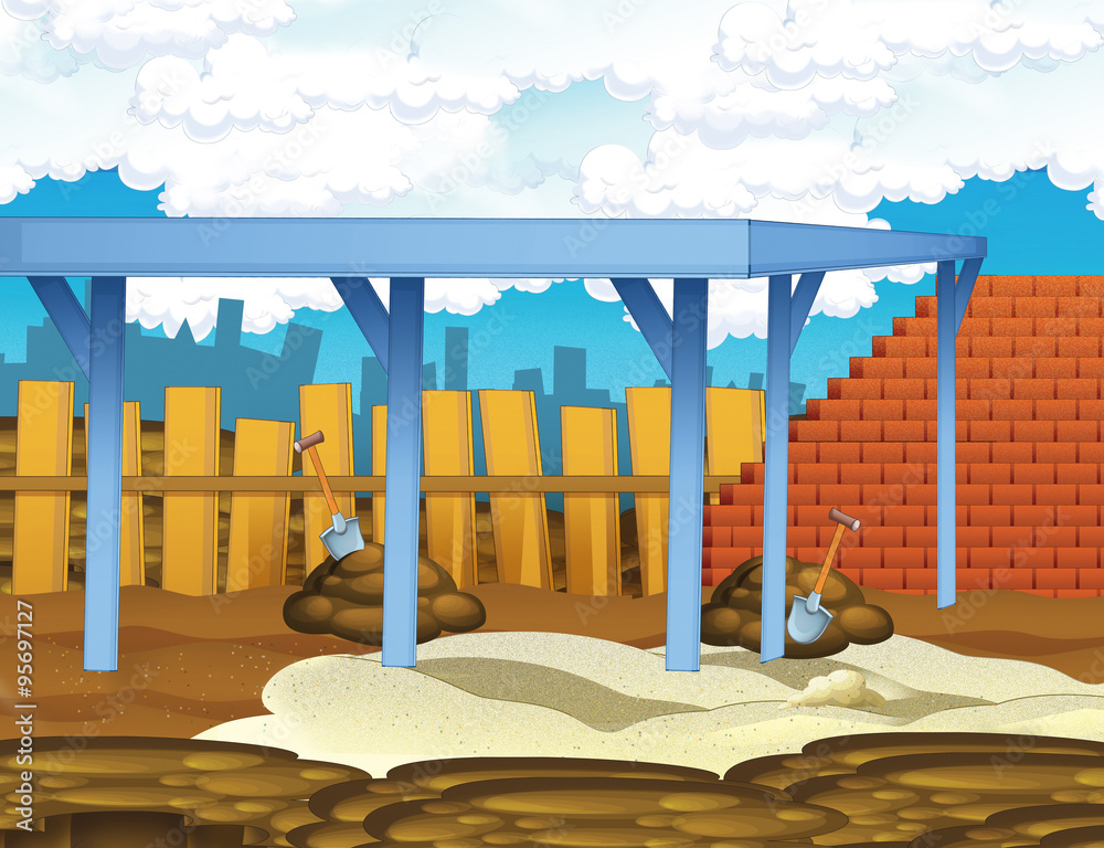 Cartoon scene of a construction site - stage for different usage ...