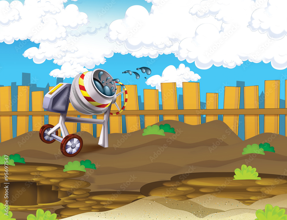 Cartoon scene of a construction site with concrete mixer - staje for ...