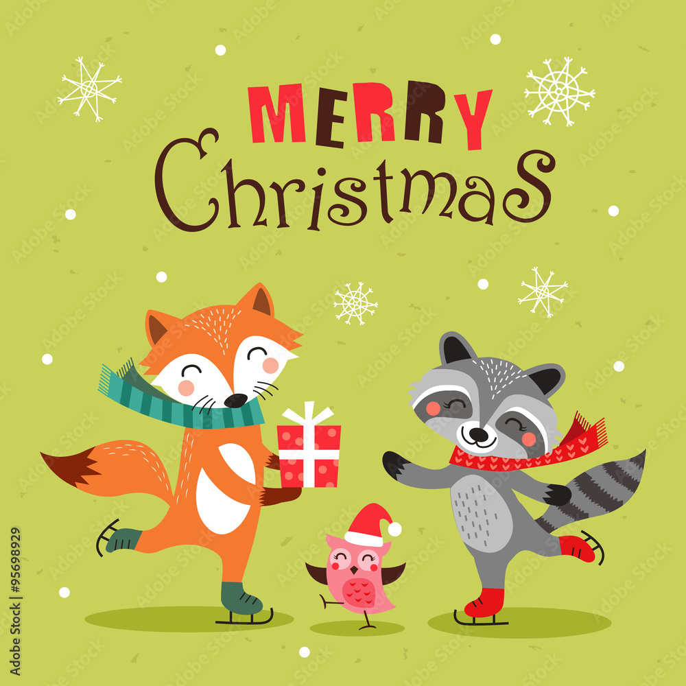 Cute cartoon christmas card, banner and poster design. Vector ...