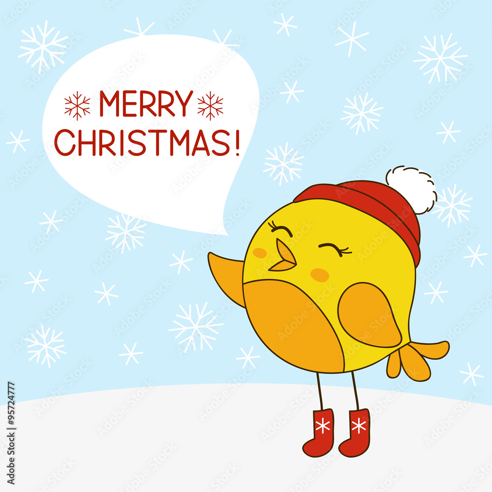 Cute cartoon bird on snow background Stock Vector | Adobe Stock