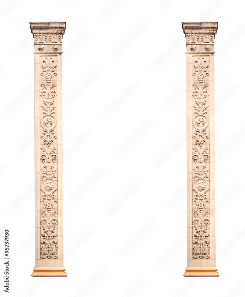 Two isolated architectural columns on a white background Stock Photo ...