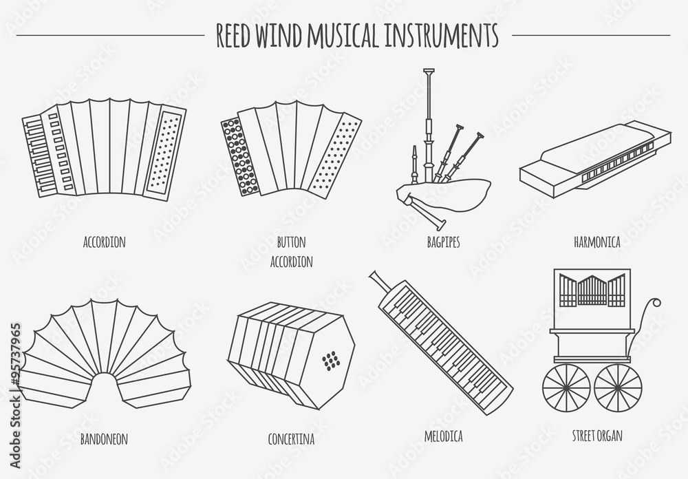 Musical instruments graphic template. Reed wind. Stock Vector | Adobe Stock