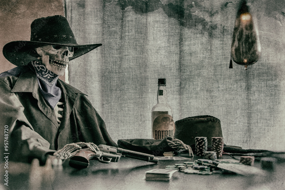 Foto de Old West Poker Playing Skeleton Gun. Old west bandit outlaw ...