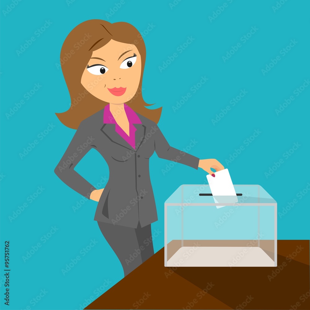 Mujer joven votando Stock Vector | Adobe Stock
