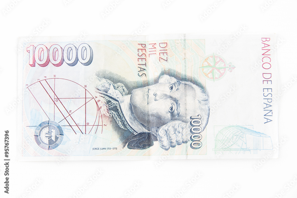 Spain vintage old paper money isolated on a white background with the ...