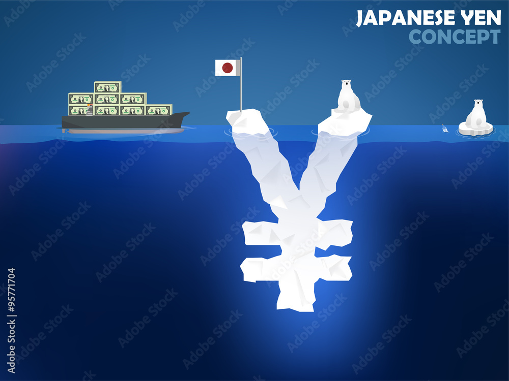 graphic design illustration of Japanese Yen symbol as iceberg in the ...