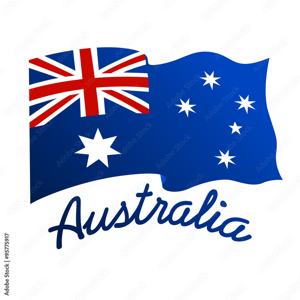 Australian flag in wind with word Australia Stock Vector | Adobe Stock