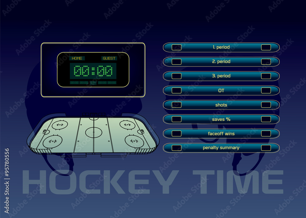 Ice hockey rink, scoreboard and game statistic vector illustration ...