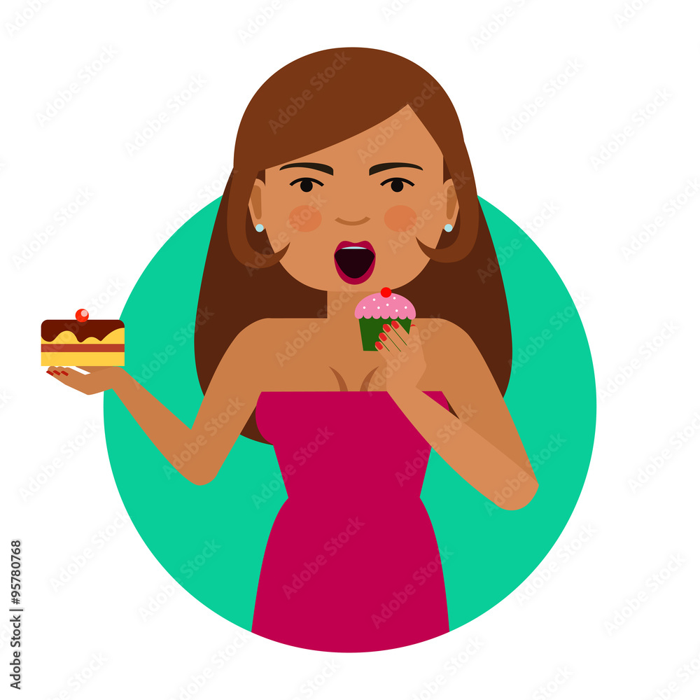 Woman eating cupcake Stock Vector | Adobe Stock