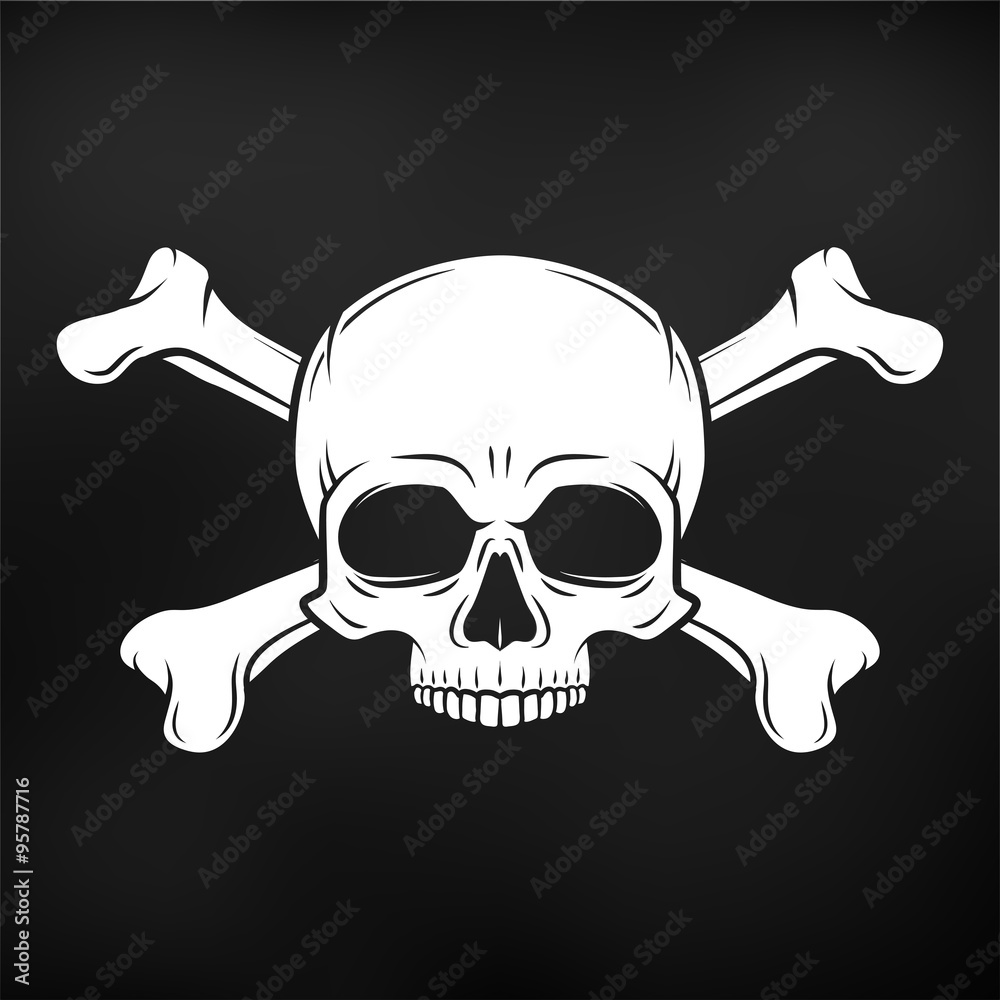 Human evil skull vector on black background. Jolly Roger with ...