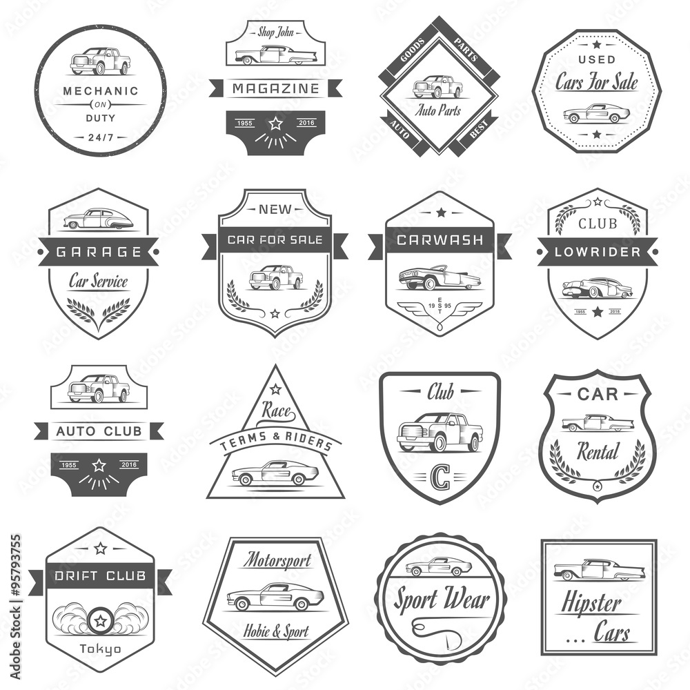 Vector Set of Vintage Car Badges and Sign Stock Vector | Adobe Stock