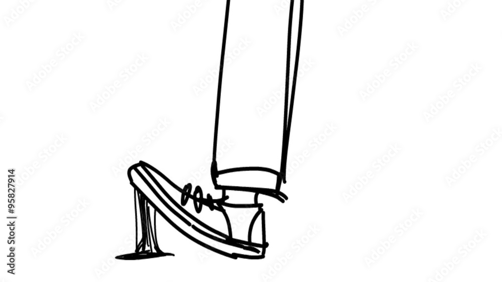 Chewing gum stuck to the shoe. Cartoon animation. Hand drawn. Stock ...