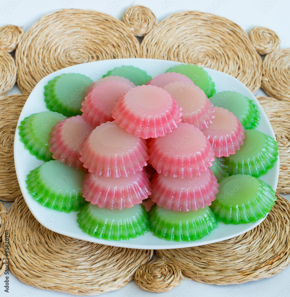 Khanom Chan or Steam sweet layer cake Thai dessert. Stock Photo | Adobe ...
