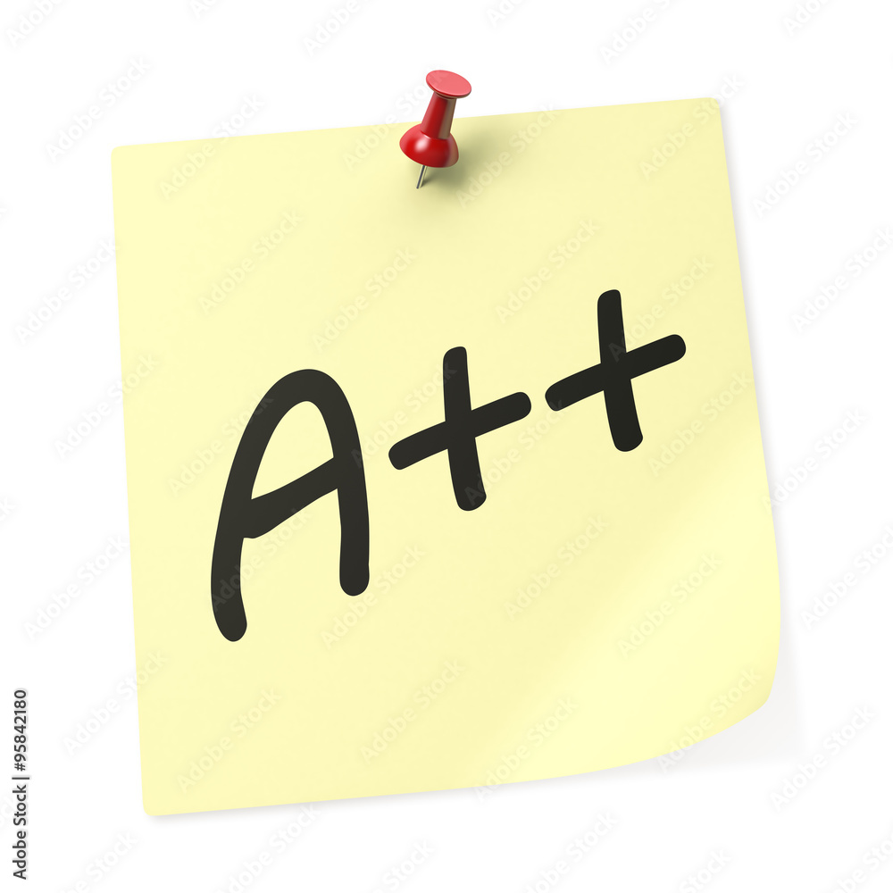 Letter A with Two Plus Sign yellow sticky note Stock Illustration ...