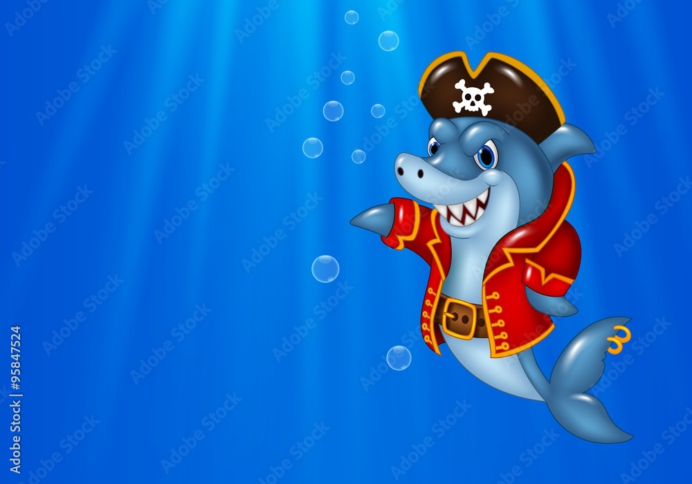 Cartoon shark pirate swimming in the ocean Stock Vector | Adobe Stock