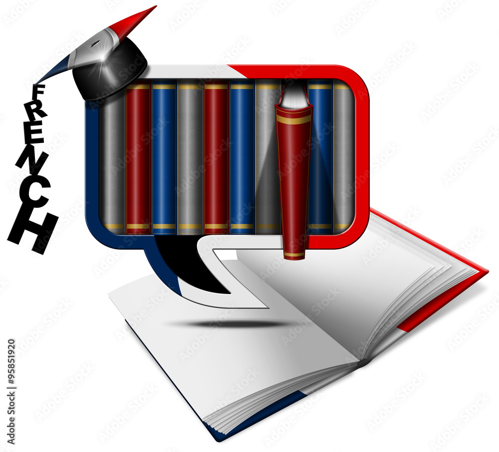 Learn French - Speech Bubble and Books / Speech bubble with a French ...