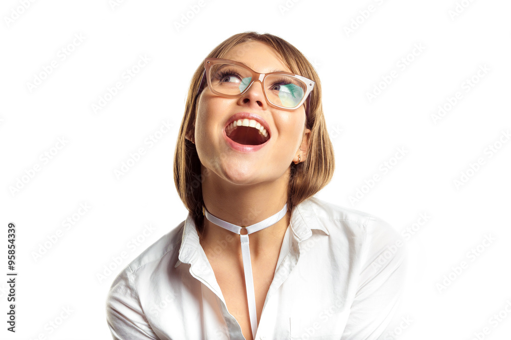 Happy Laugh Surprise Pretty Young Woman Isolated On White Stock Photo ...