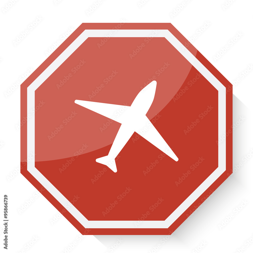 White Airplane icon on red stop sign web app Stock Vector | Adobe Stock