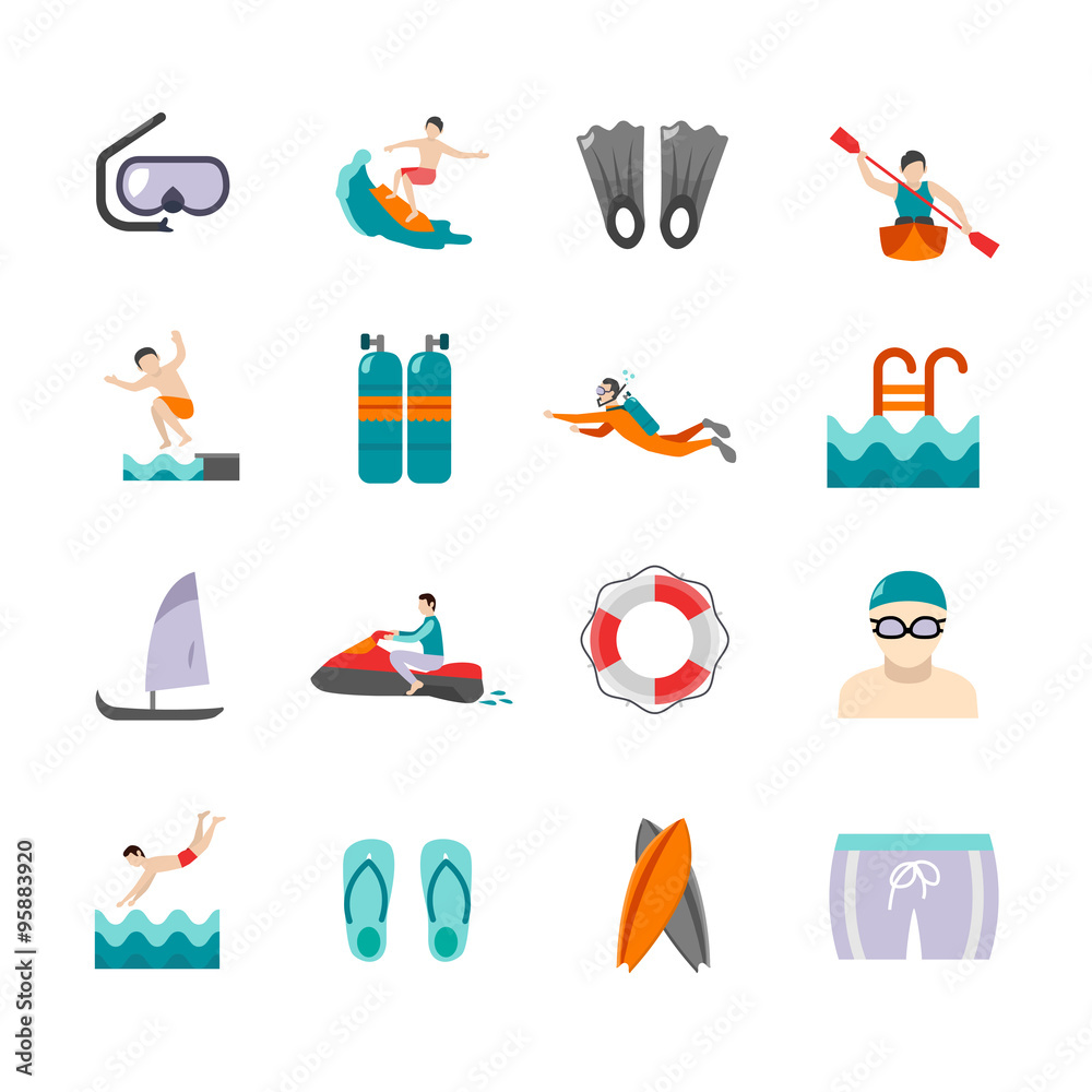 Swimming Icons Set Stock Vector | Adobe Stock