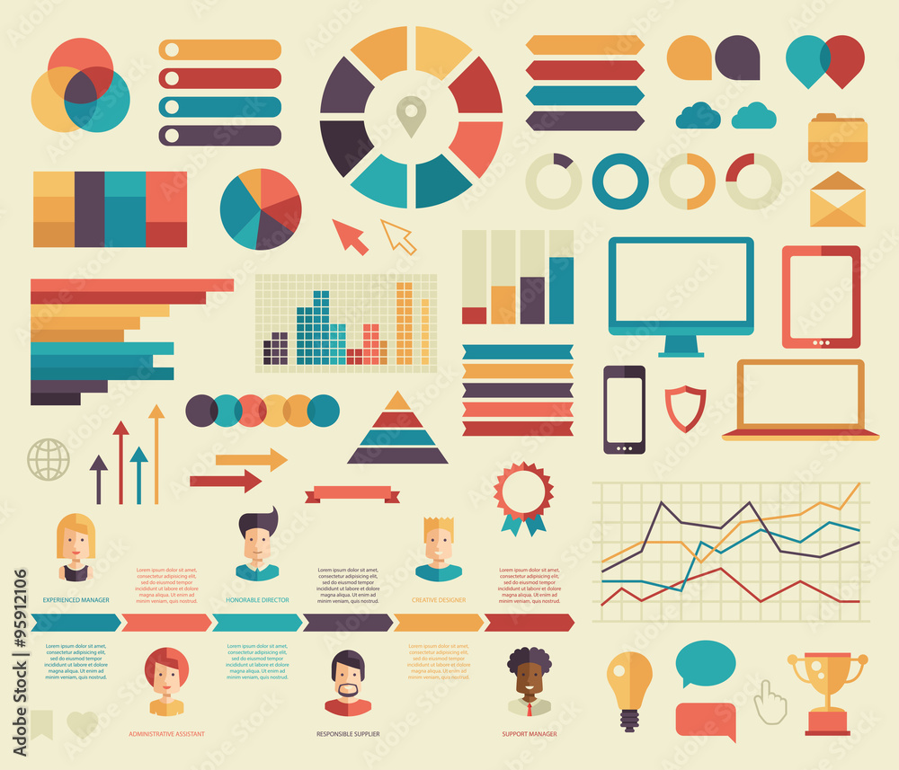 Big set of business flat design infographics elements. Isolated graphs ...