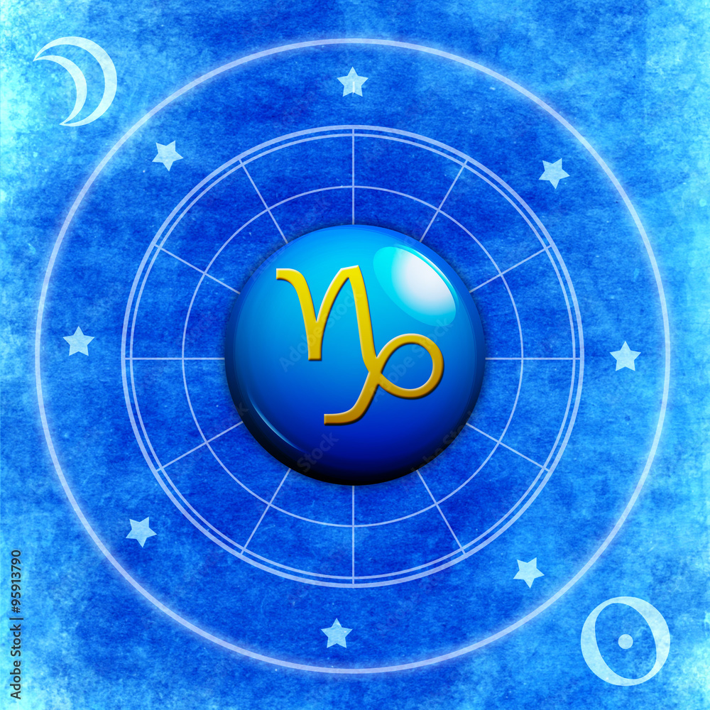 zodiac chart with the astrology symbol of sign of Capricorn Stock ...