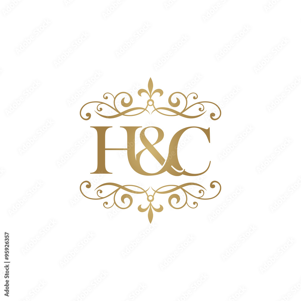 Vetor de H&C Initial logo. Ornament ampersand monogram golden logo do Stock | Adobe Stock