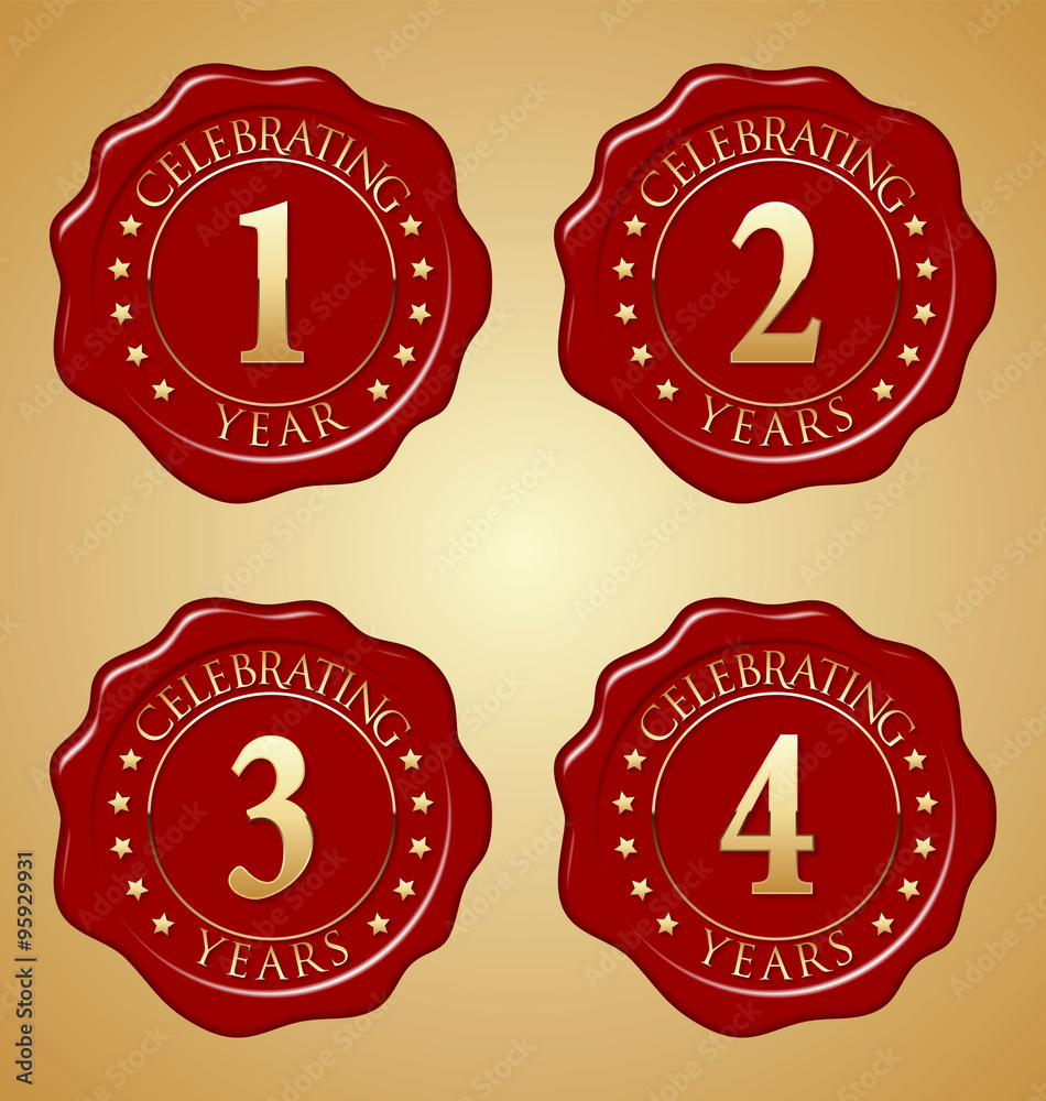 Vector Set of Anniversary Red Wax Seal First, Second, Third, Fourth ... Vector Set of Anniversary Red Wax Seal First, Second, Third, Fourth ...